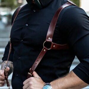 Accessories | Premium Red Leather Chest And Shoulder Harness For Men ...